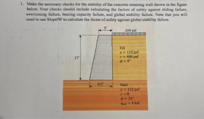Solved 1. Make the necessary checks for the stability of the | Chegg.com