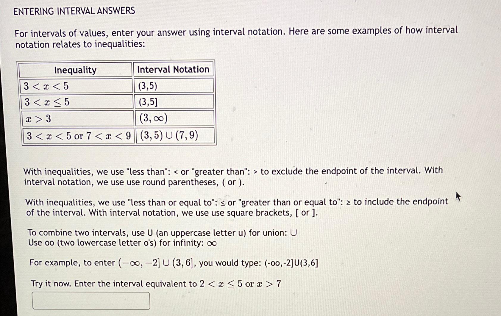 Solved Entering Interval Answersfor Intervals Of Values 2975
