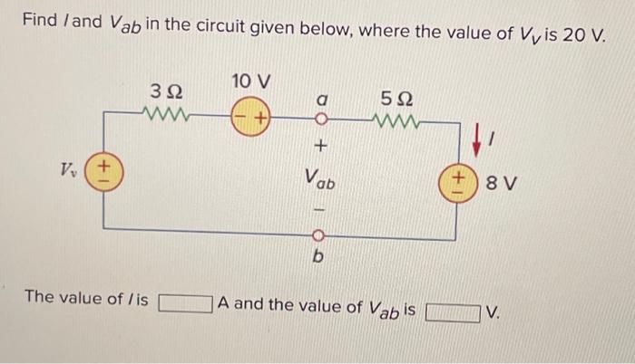 Solved Find I and Vab in the circuit given below, where the | Chegg.com