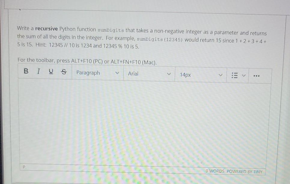 Solved Write A Recursive Python Function Sumdigits That 