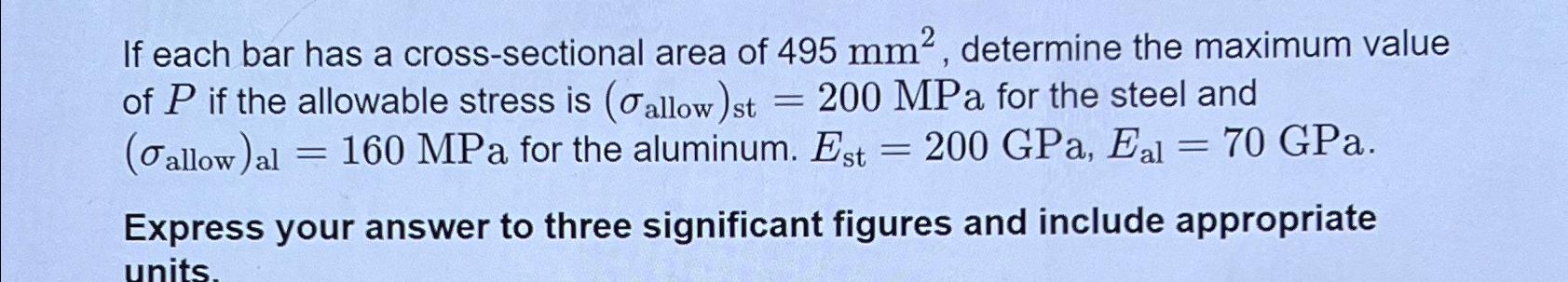 Solved If each bar has a cross-sectional area of 495mm^(2), | Chegg.com