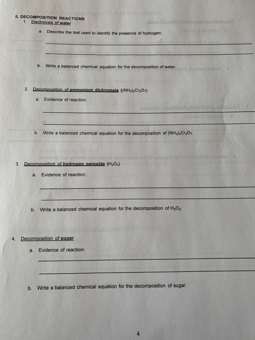 Solved IL DECOMPOSITION REACTIONS 1. Electrolysis of water a | Chegg.com