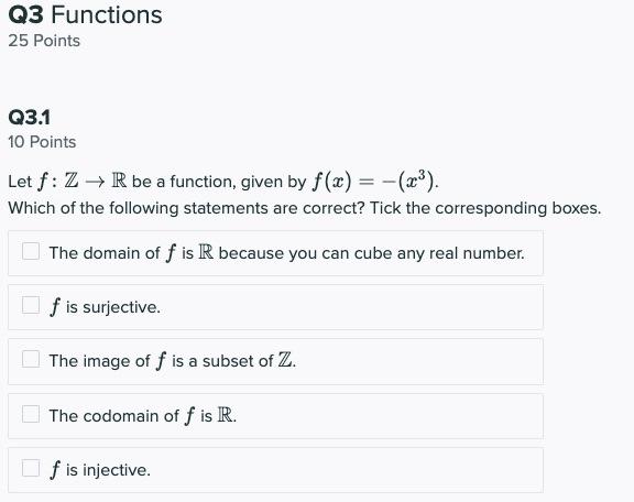 Solved Let f:Z→R be a function, given by f(x)=−(x3). Which | Chegg.com