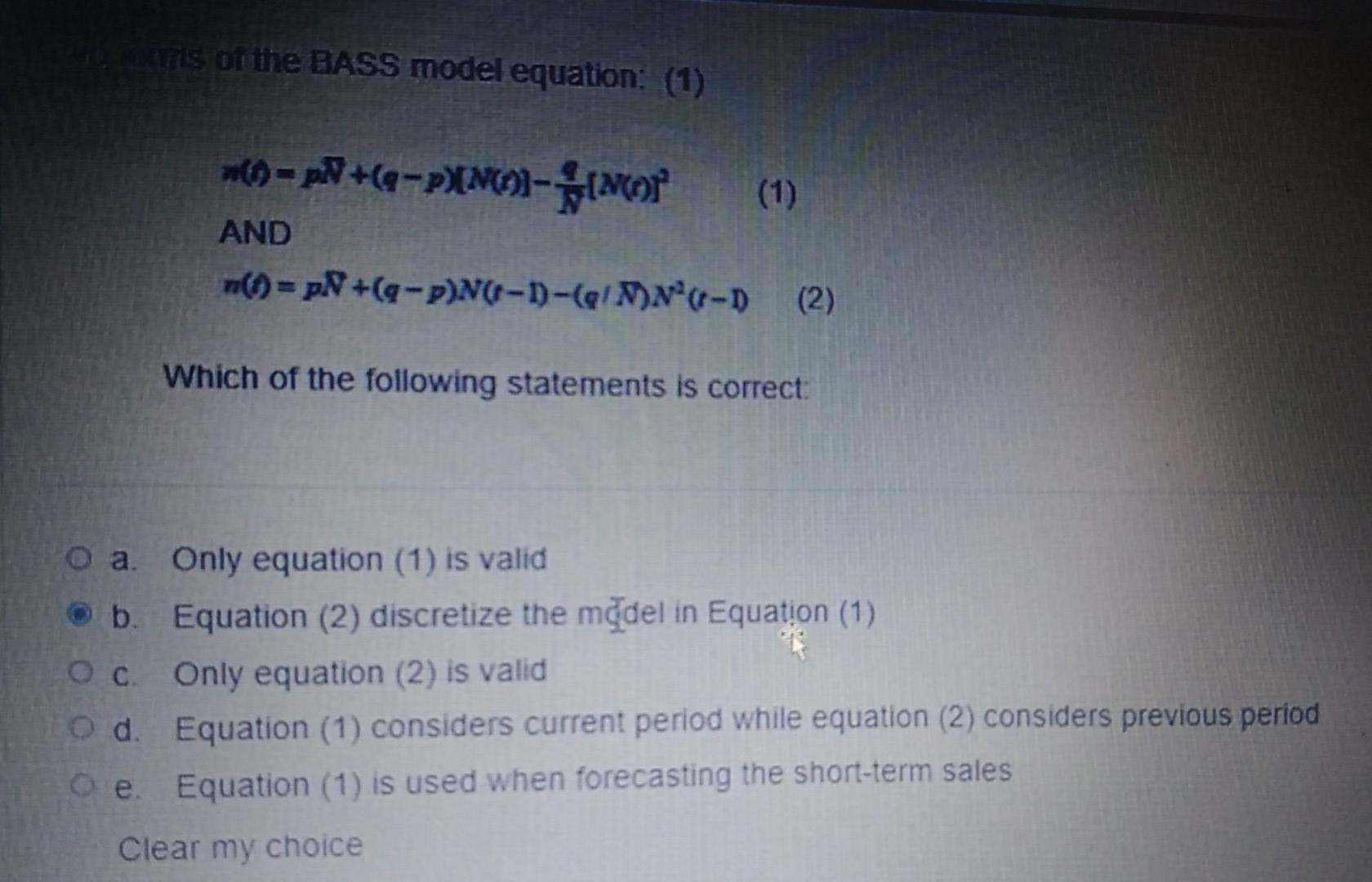 Solved ms of the BASS model equation: (1) | Chegg.com