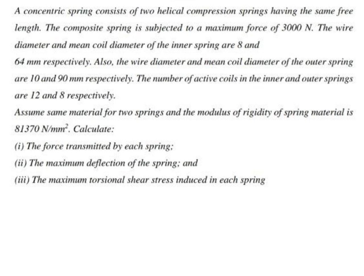Solved A concentric spring consists of two helical | Chegg.com