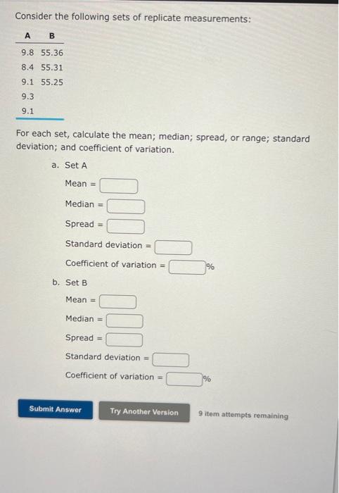 Solved Consider the following sets of replicate | Chegg.com