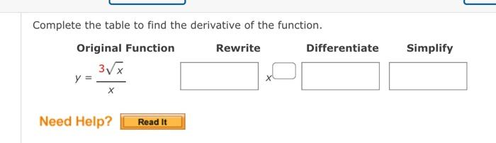Solved Complete the table to find the derivative of the | Chegg.com