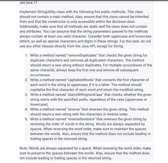 Solved Use Java 17 Implement Stringutility Class With The