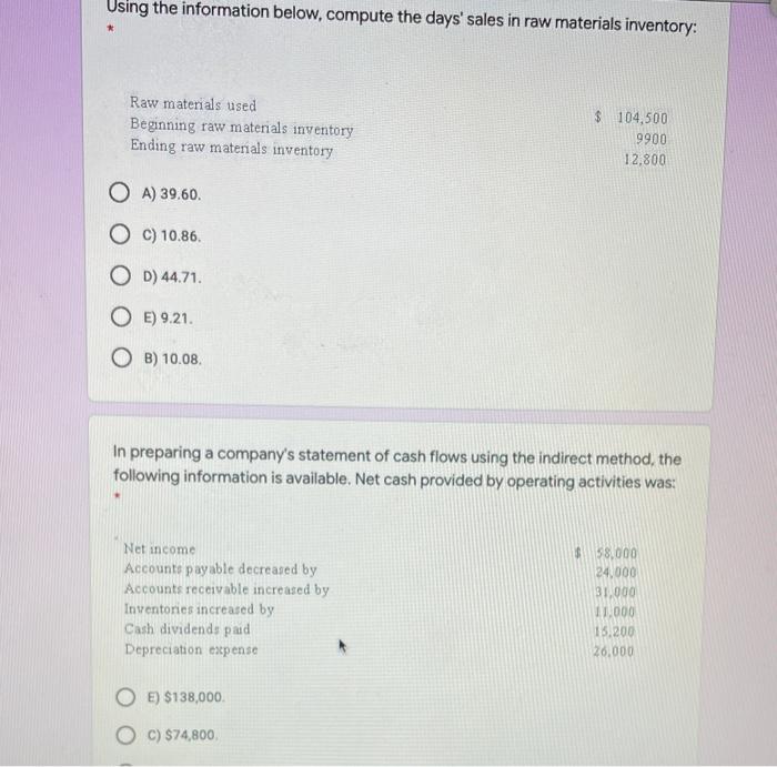 Solved Using the information below, compute the days' sales | Chegg.com