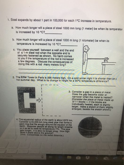Solved 1. Steel expands by about 1 part in 100,000 for each | Chegg.com