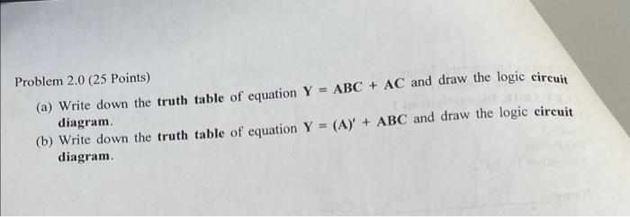 Solved Problem 2.0 (25 Points) (a) Write down the truth | Chegg.com