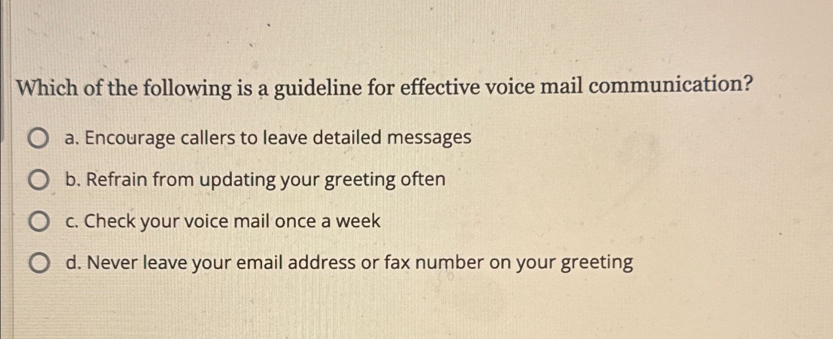 Solved Which of the following is a guideline for effective | Chegg.com