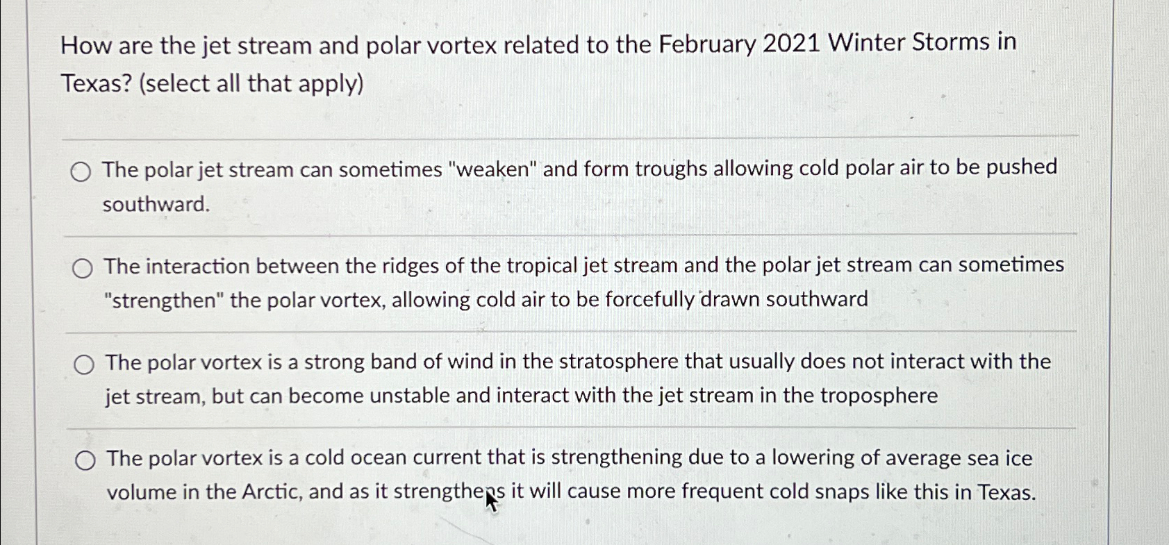 Solved How are the jet stream and polar vortex related to | Chegg.com