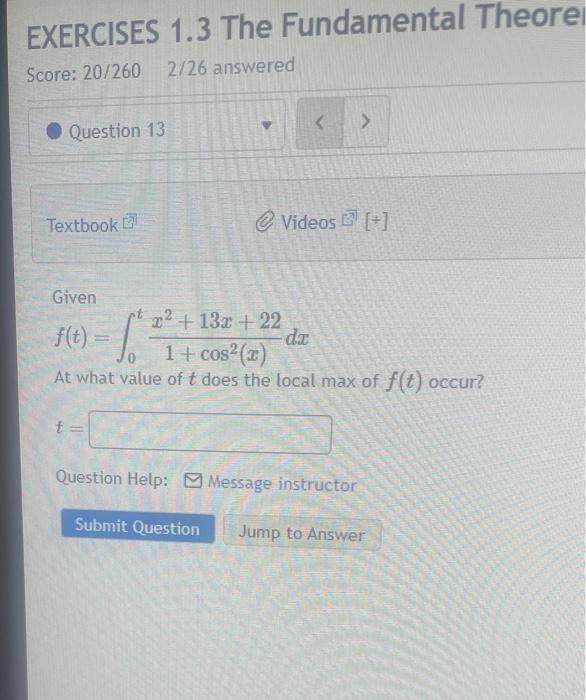 Solved EXERCISES 1.3 The Fundamental Theore Score: | Chegg.com