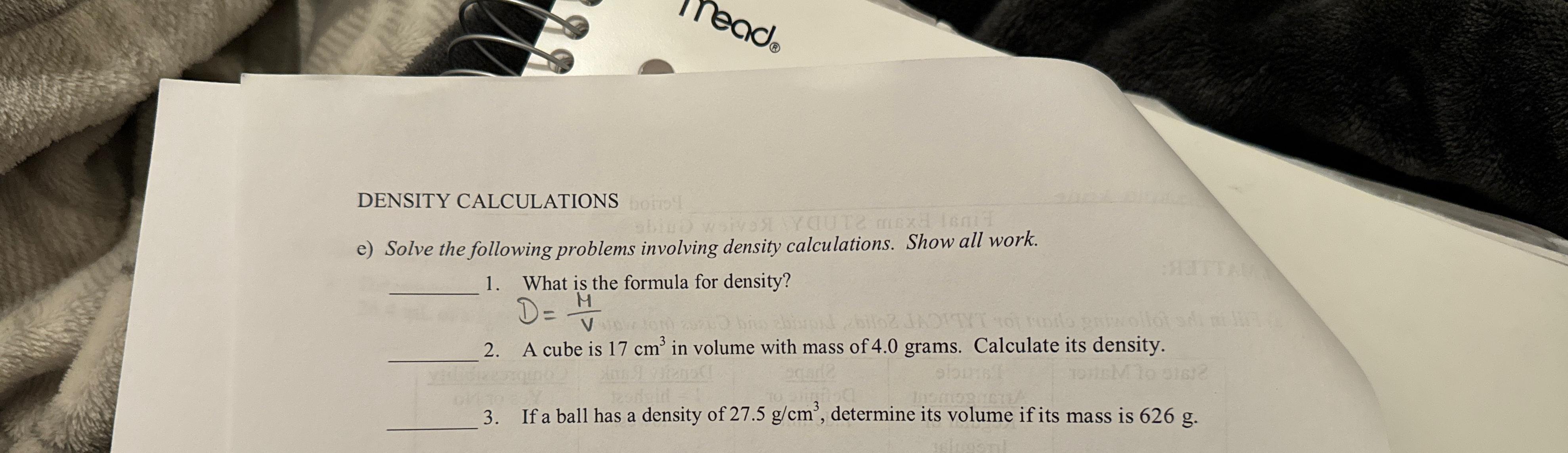Solved DENSITY CALCULATIONSe) ﻿Solve the following problems | Chegg.com