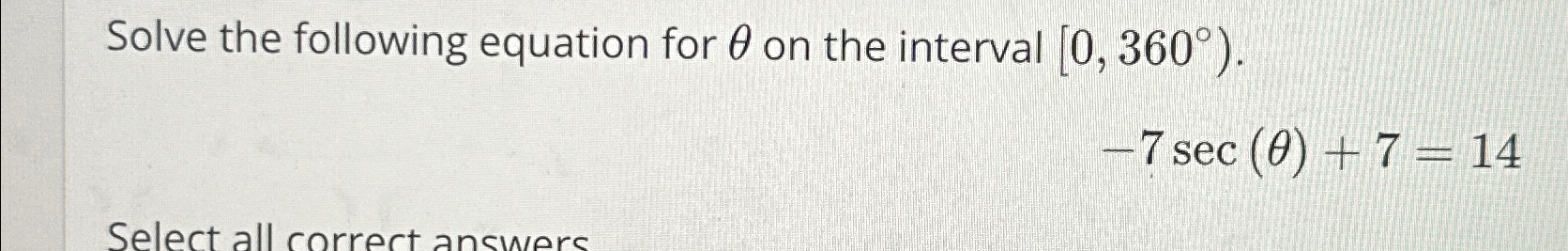 Solved Solve the following equation for θ ﻿on the interval | Chegg.com