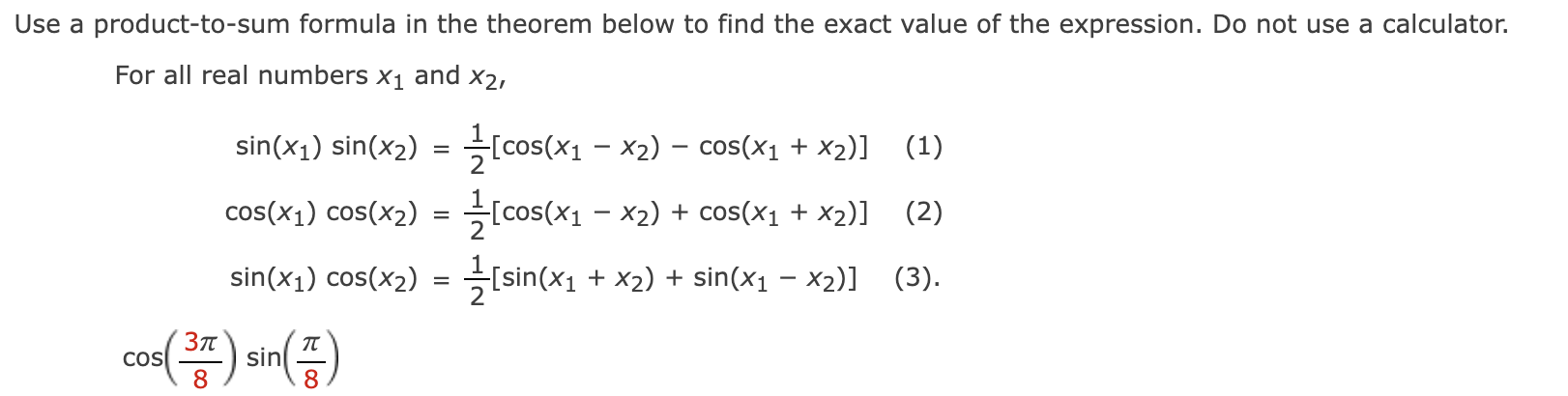 Solved Use a product-to-sum formula in the theorem below to | Chegg.com