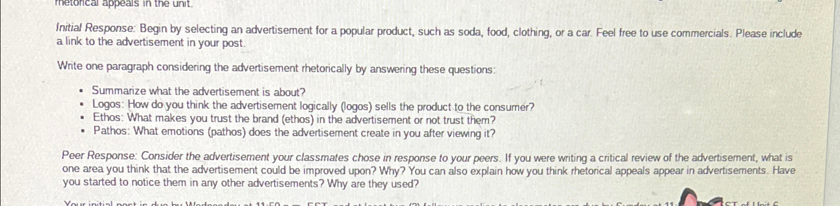 Solved Initial Response: Begin by selecting an advertisement | Chegg.com