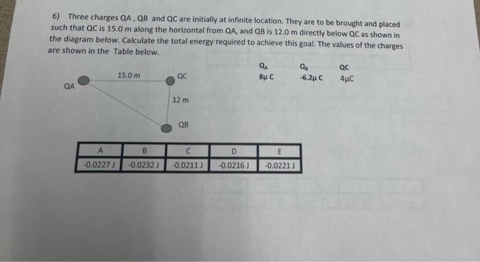 Solved 6) Three charges QA,QB and QC are initially at | Chegg.com