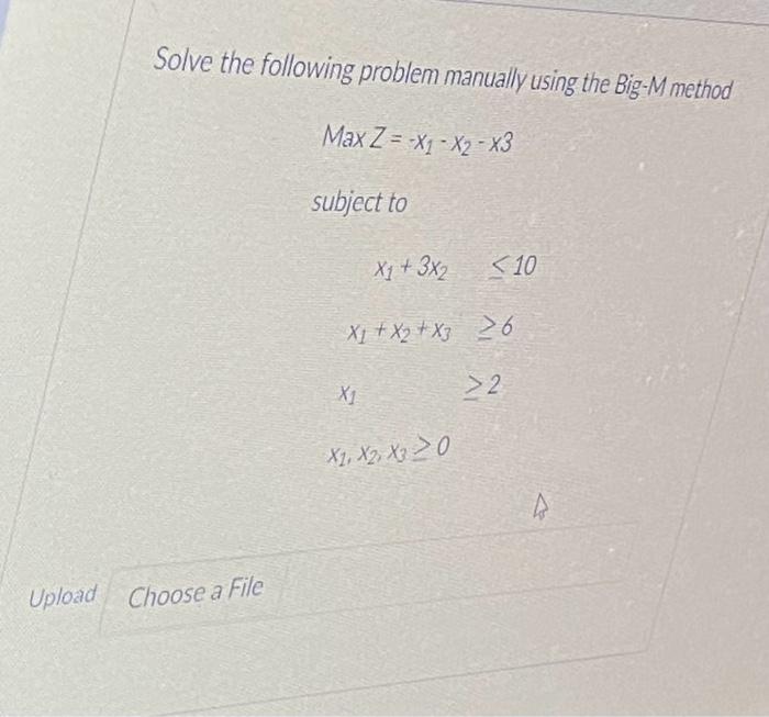 Solved Solve the following problem manually using the Big-M | Chegg.com