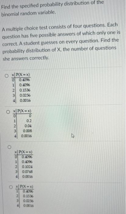 Solved binomial random variable. A multiple choice test | Chegg.com
