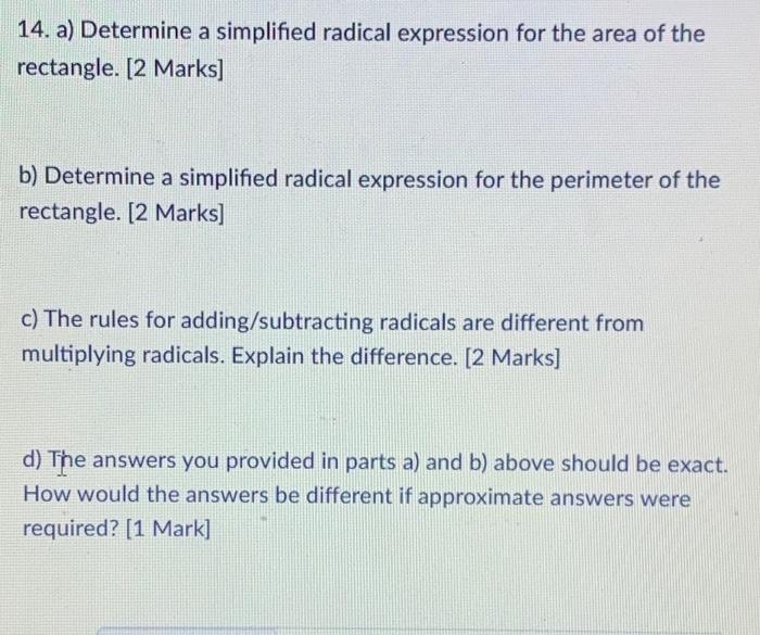 Solved 14. a) Determine a simplified radical expression | Chegg.com