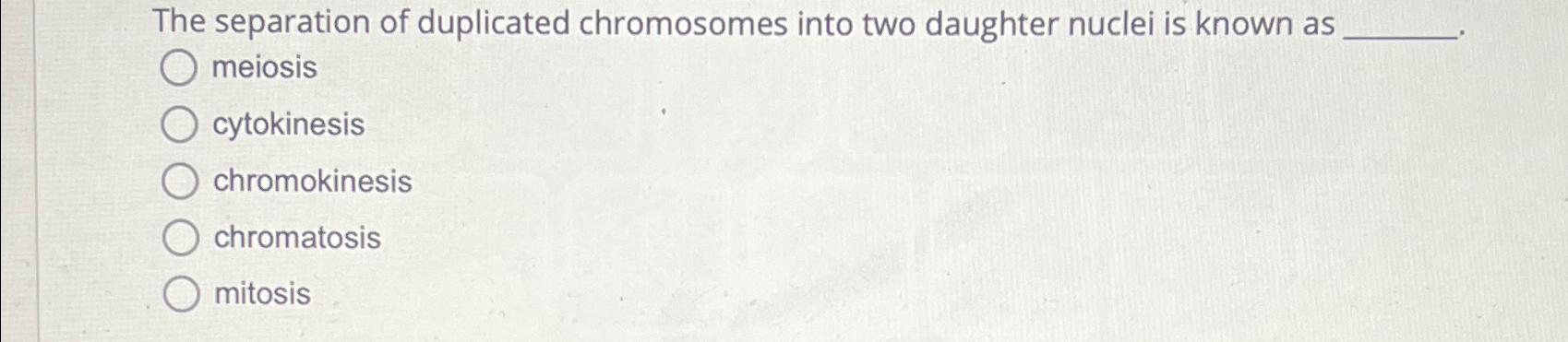 Solved The separation of duplicated chromosomes into two | Chegg.com