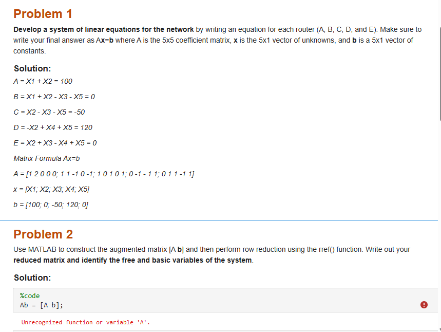 Solved Problem 2Use MATLAB to construct the augmented matrix | Chegg.com Solved Problem 2Use MATLAB to construct the augmented matrix | Chegg.com