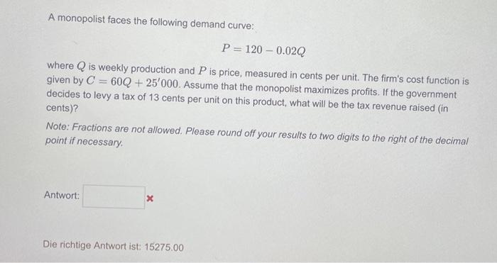Solved A monopolist faces the following demand curve: | Chegg.com