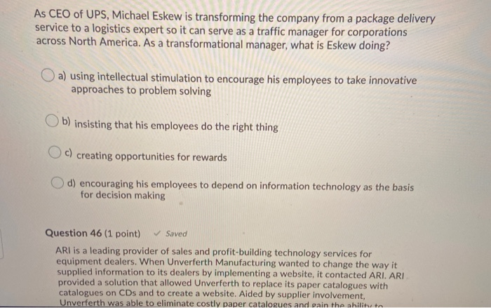Solved As CEO of UPS, Michael Eskew is transforming the | Chegg.com
