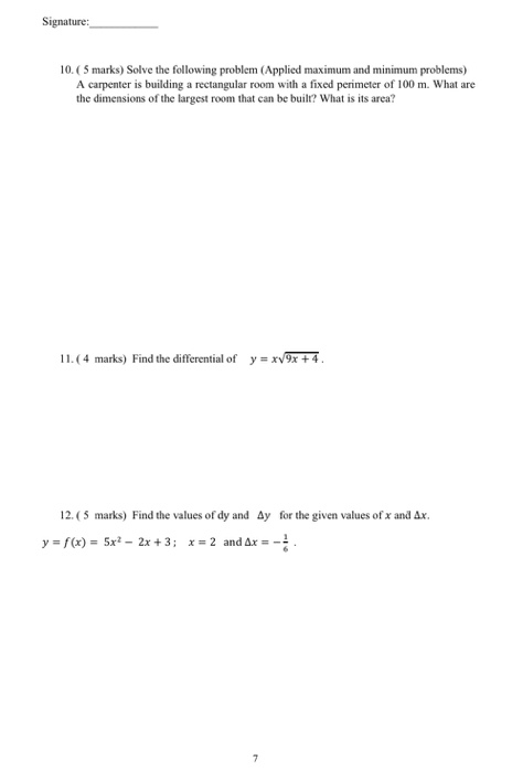 Solved Signature: 9. (12 marks) Consider the function f(x) = | Chegg.com