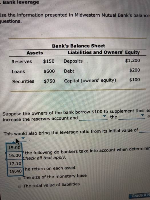Solved 9. Bank leverage Use the information presented in | Chegg.com