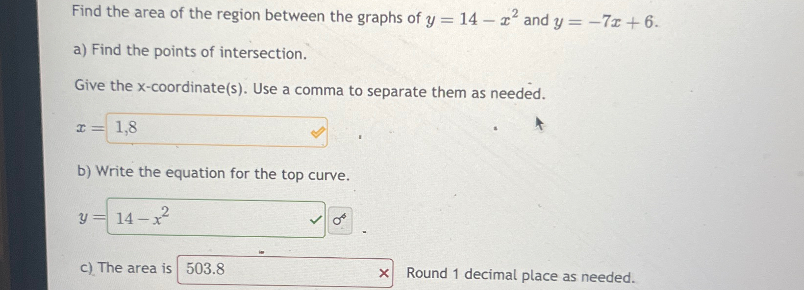 Solved Find the area of the region between the graphs of | Chegg.com