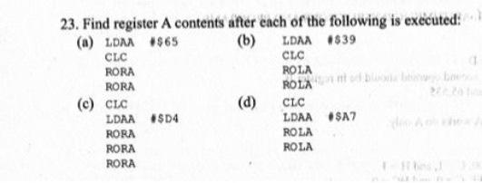 Solved CLC 23. Find register A contents after each of the | Chegg.com