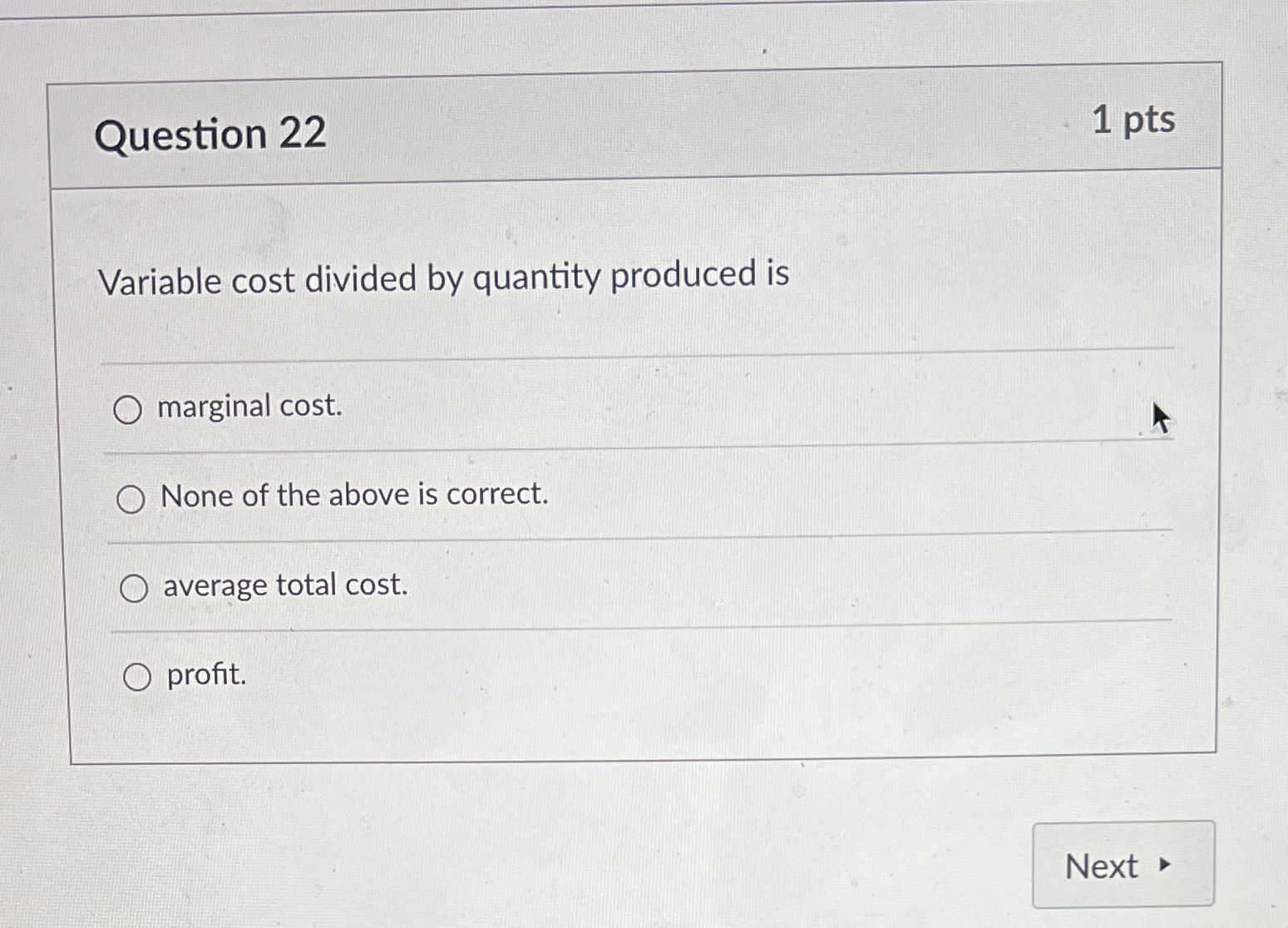 Solved Question 221ptsVariable cost divided by quantity | Chegg.com