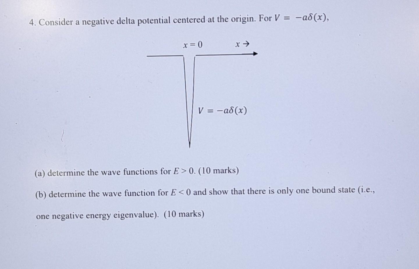 Solved 4. Consider a negative delta potential centered at | Chegg.com