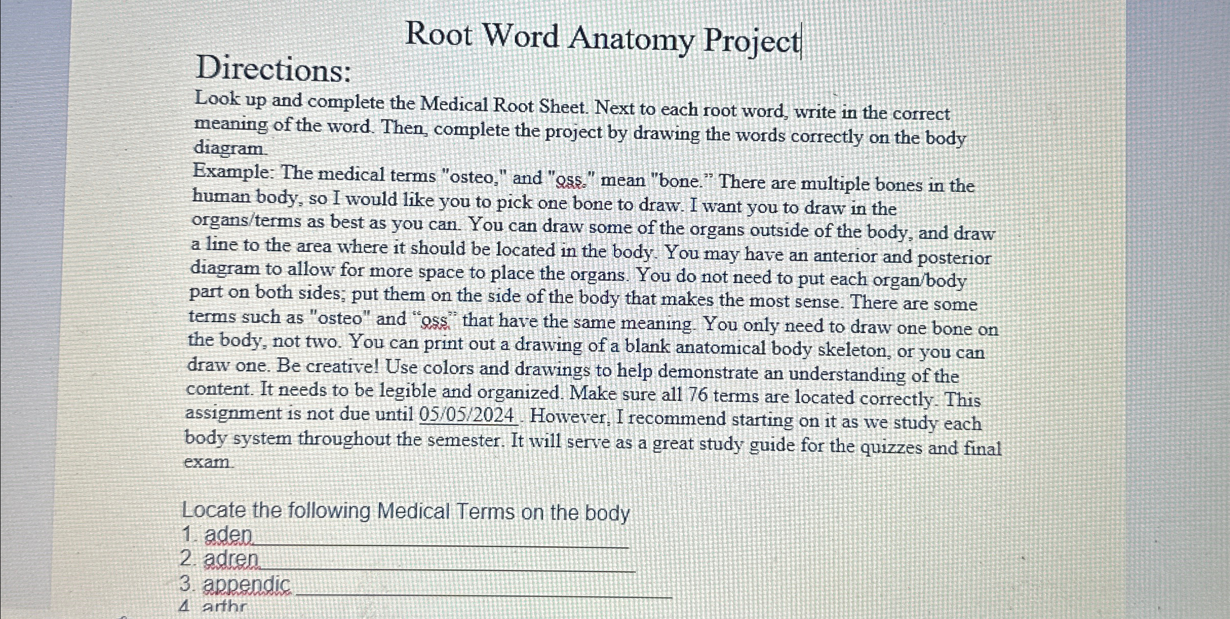 Solved Root Word Anatomy ProjectDirections:Look up and | Chegg.com