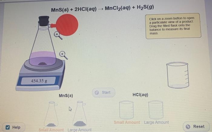 Solved MnS(s) + 2HCl(aq) - MnCl2(aq) + H2S(g) Click on a | Chegg.com
