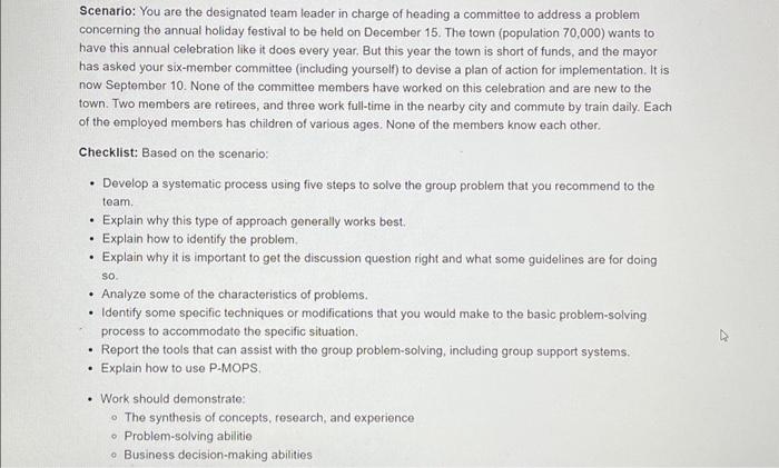 Solved Scenario: You are the designated team leader in | Chegg.com