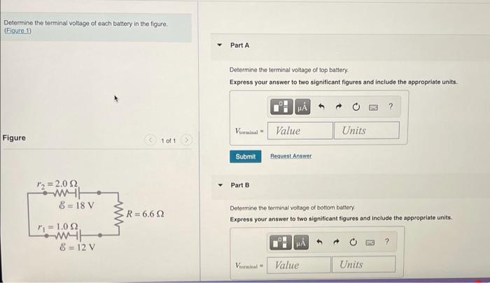 Solved Determine the terminal voltage of each battery in the | Chegg.com