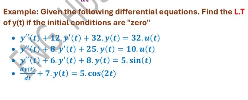 Solved Example: Given the following differential equations. | Chegg.com