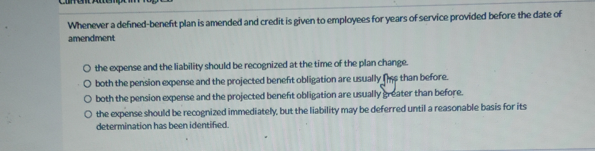 Solved Whenever a defined-benefit plan is amended and credit | Chegg.com