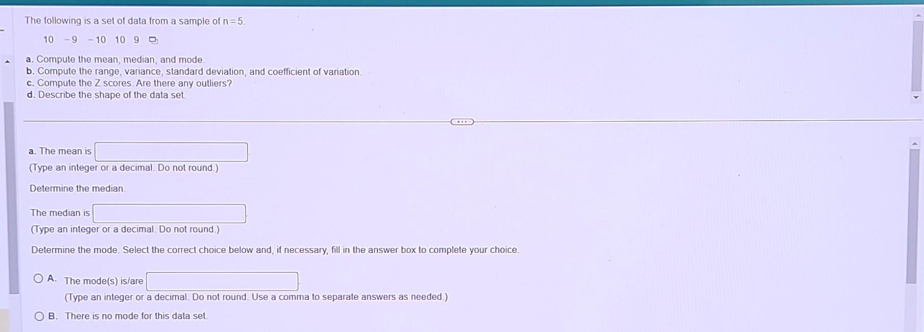 Solved The following is a set of data from a sample of n=5. | Chegg.com