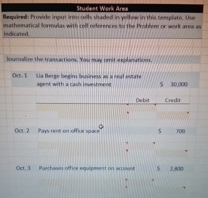 Solved Student Work AreaRequired: Provide input into cells | Chegg.com