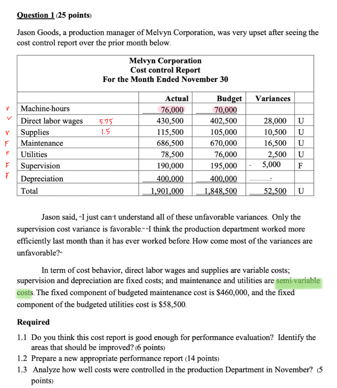 Solved Question 1 (25 ﻿points)Jason Goods, a production | Chegg.com
