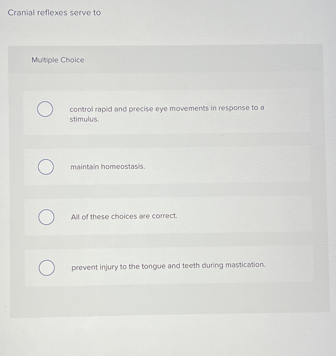 Solved Cranial reflexes serve toMultiple Choicecontrol rapid | Chegg.com