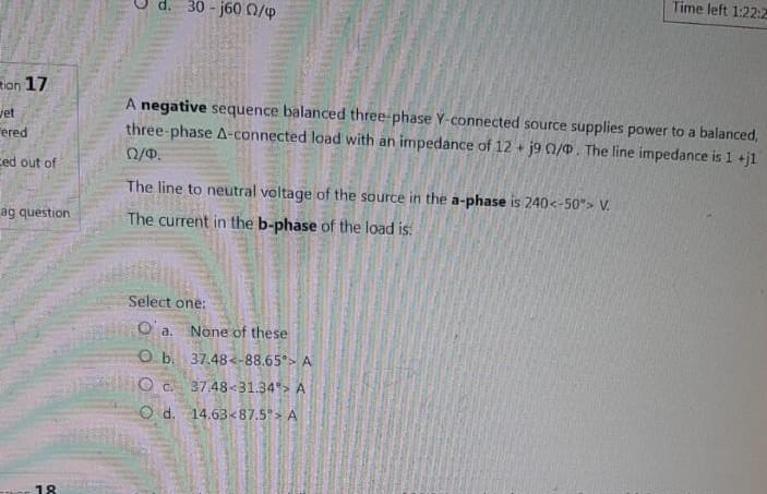 Solved A Negative Sequence Balanced Three Phase Y Connected