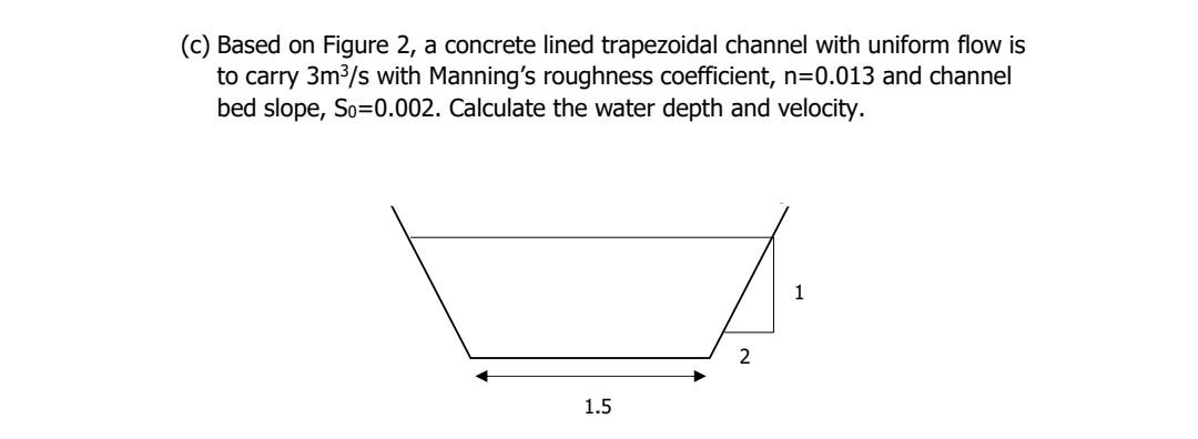 Solved c) Based on Figure 2, a concrete lined trapezoidal | Chegg.com
