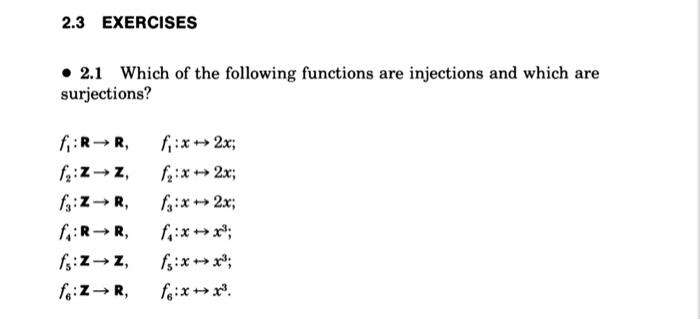 Solved - 2.1 Which of the following functions are injections | Chegg.com
