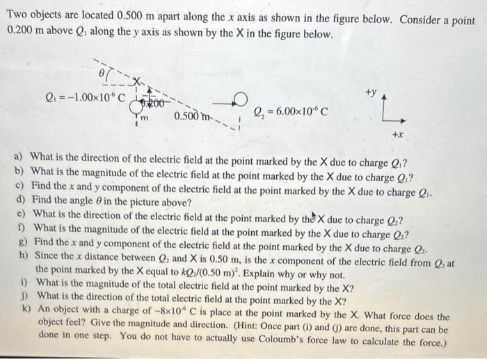 Solved Two objects are located 0.500 m apart along the | Chegg.com